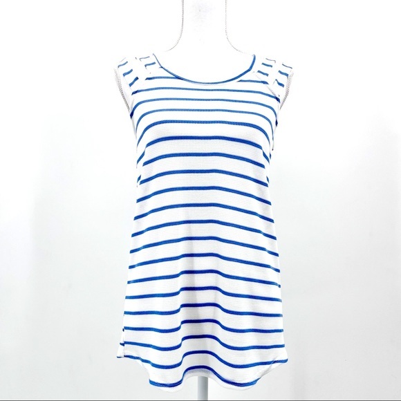 7th Ray | Tops | 7th Ray White And Blue Striped Sleeveless Tunic Top ...